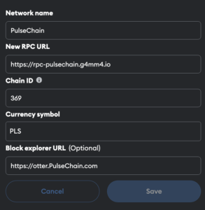 PulseChain RPC Settings - Coast